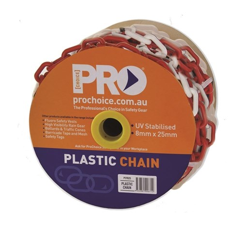 PLASTIC SAFETY CHAIN RED/WHITE 8mm x 25m – The Supplies Mob